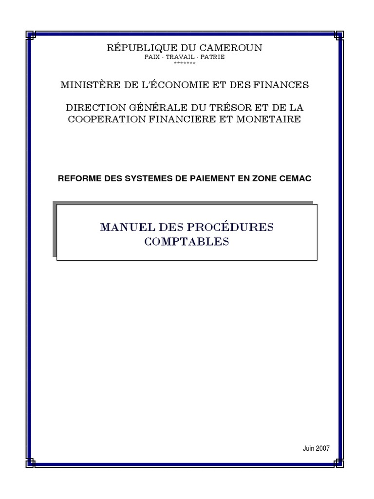 Manuel des procédures comptables CEMAC | PDF | Banques | Argent