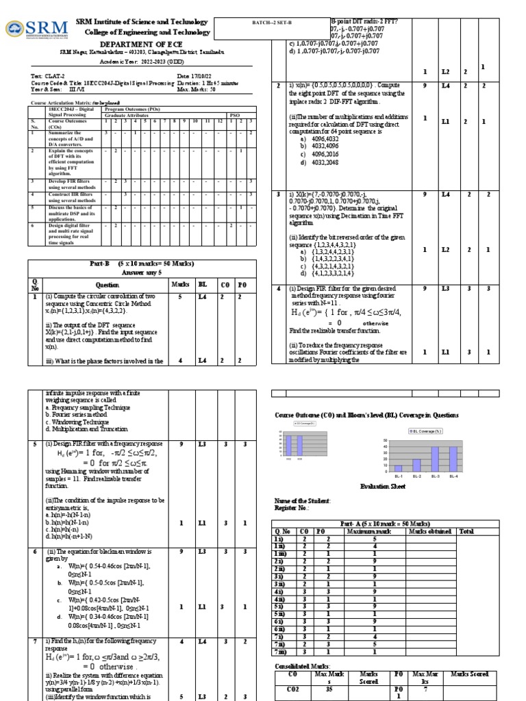 DSP_CT2_QUESTION_PAPER (1) | PDF | Algorithms | Telecommunications Engineering