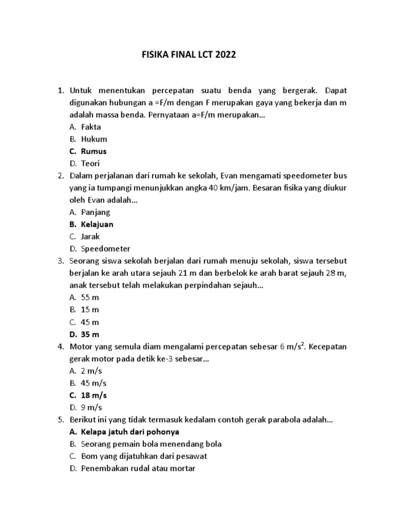 Fisika Final LCT 2022 (Soal Jawaban) | PDF