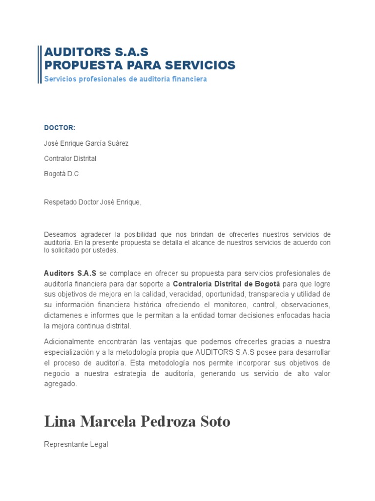 Propuesta Auditors S.A.Sdocx | PDF | Auditoría | Negocios económicos