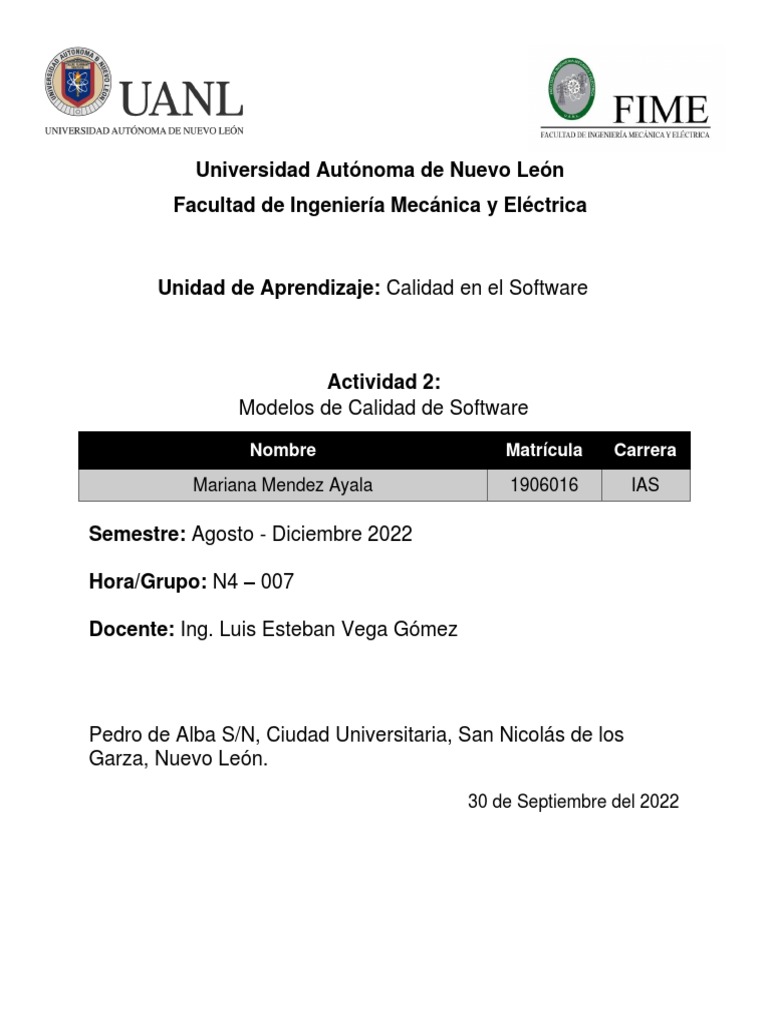 Act2 Modelos de calidad | PDF | Calidad (comercial) | Software
