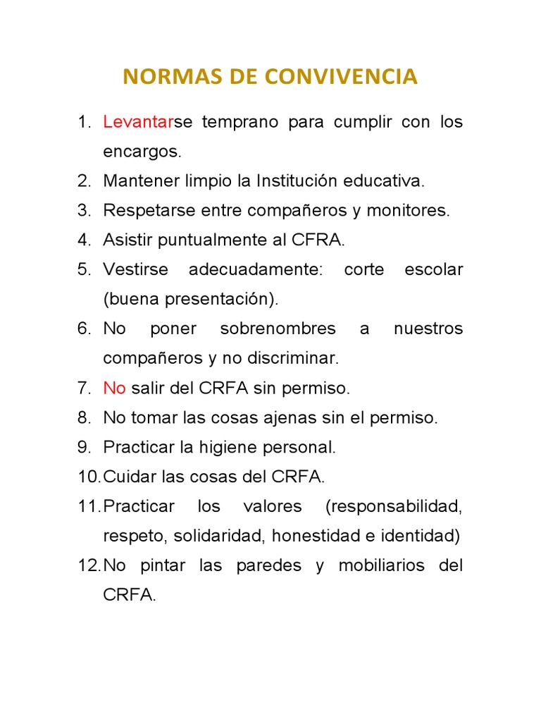 Normas de Convivencia | PDF | Crecimiento personal y profesional | Relaciones personales ...