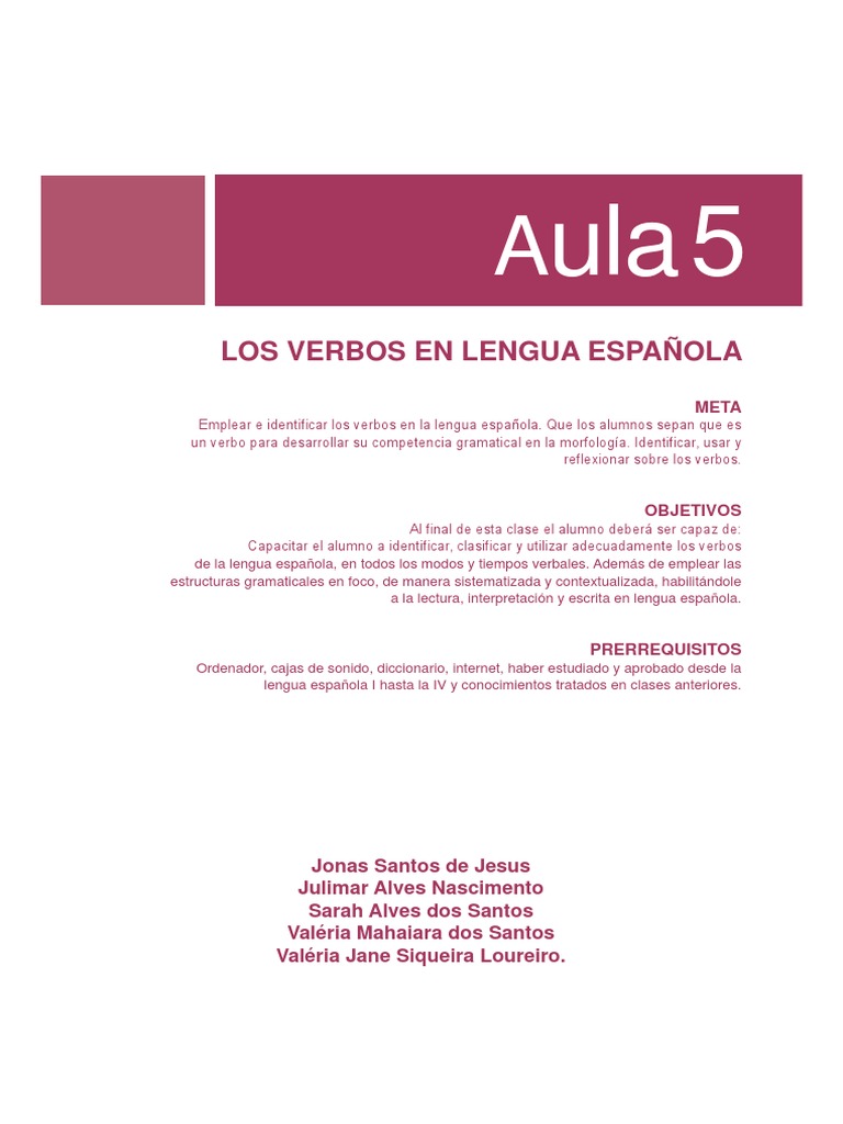 11483923042018lingua Espanhola V. Aula 05 | PDF | Verbo | Conjugación ...