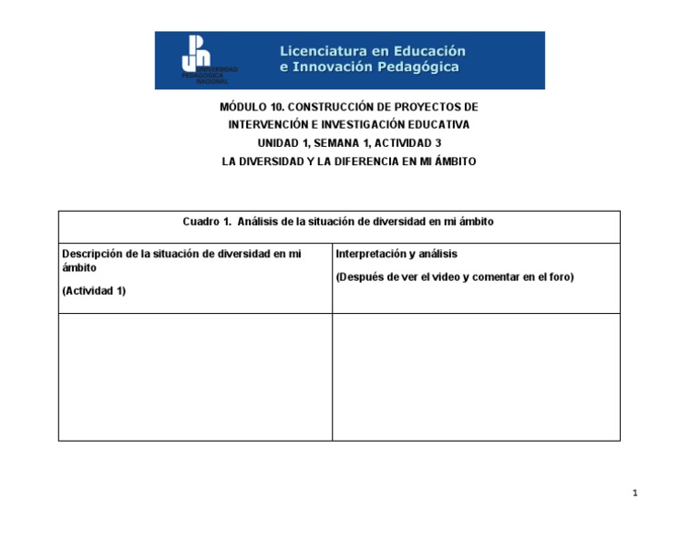 Cuadro 1 M10 U1 S1 A3 LEIP UPN Diversidad y Diferencia | PDF