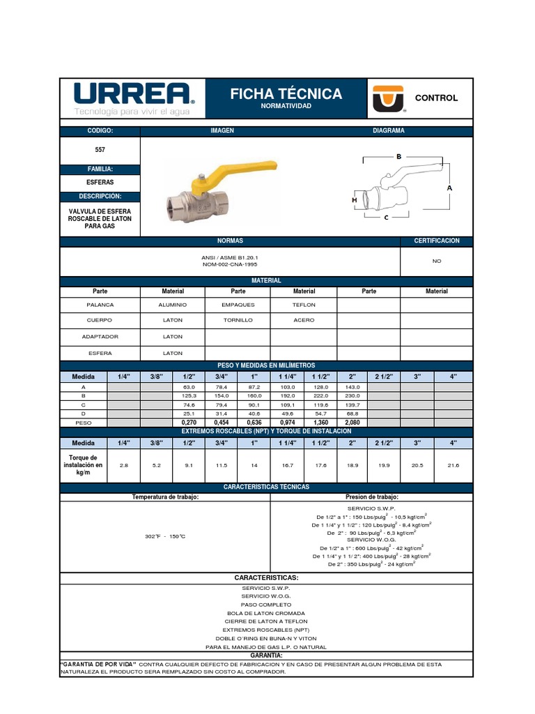 Catalogo Valvulas Urrea | PDF