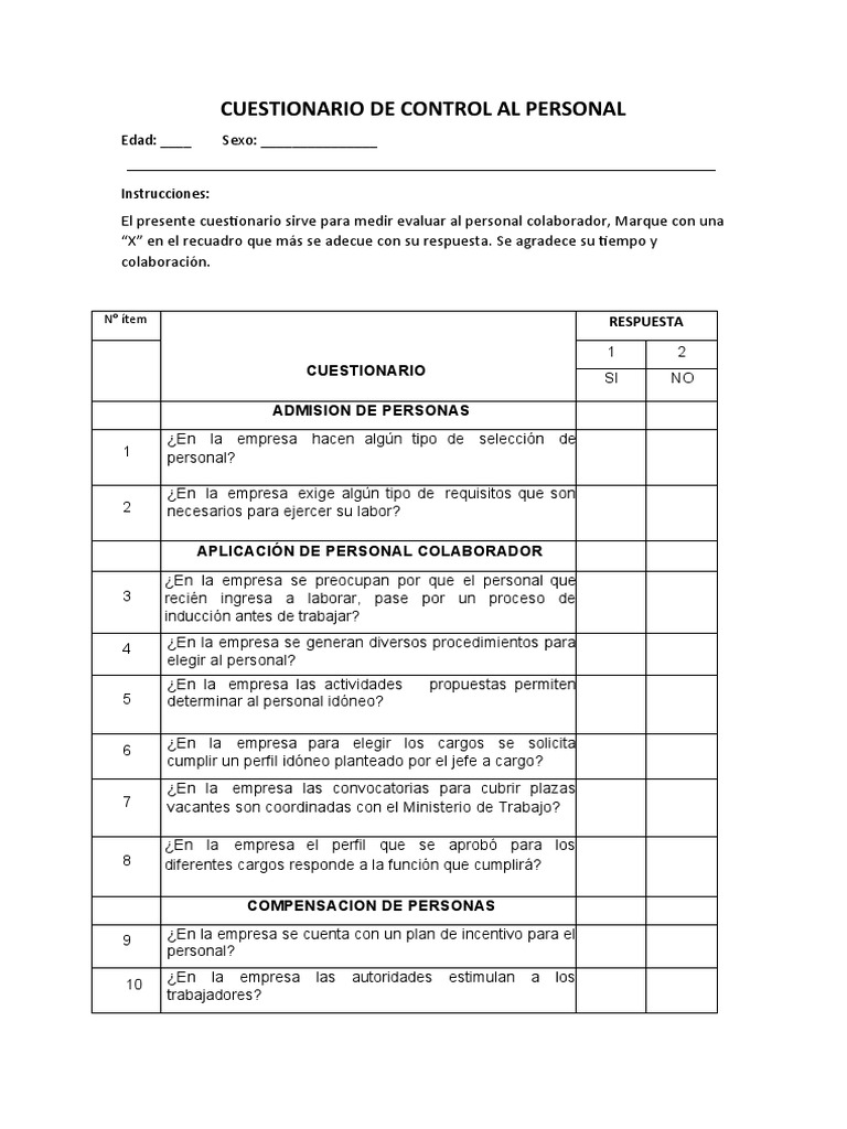Cuestionario de Evaluación del Personal | PDF | Business | Cuestionario