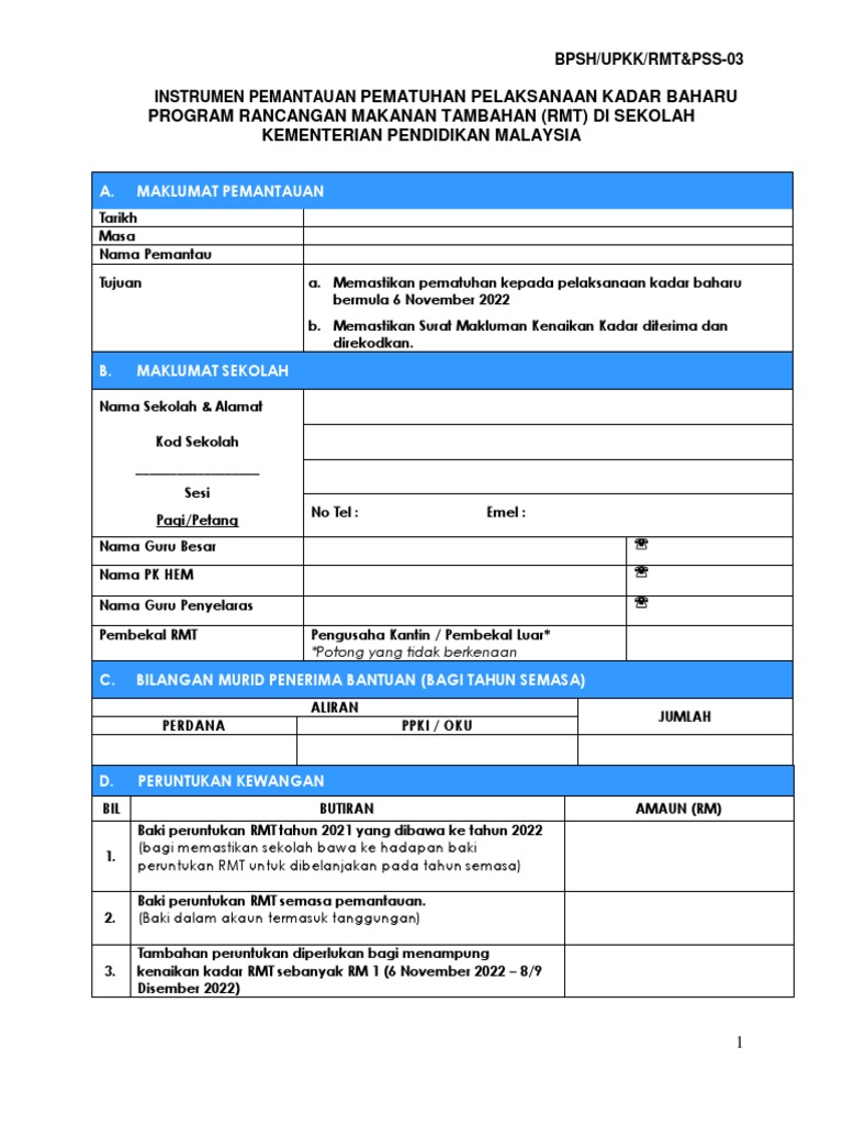 Instrumen Pemantauan Pematuhan RM1 | PDF