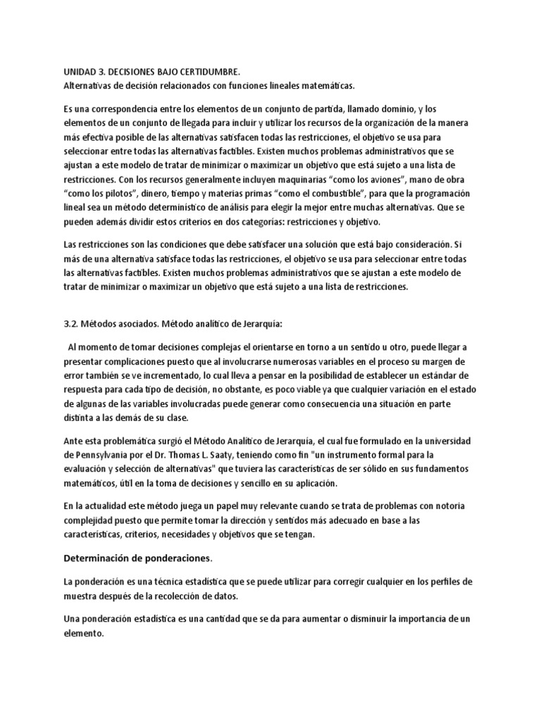 UNIDAD 3. DECIS-WPS Office | PDF | Toma de decisiones | Estadísticas
