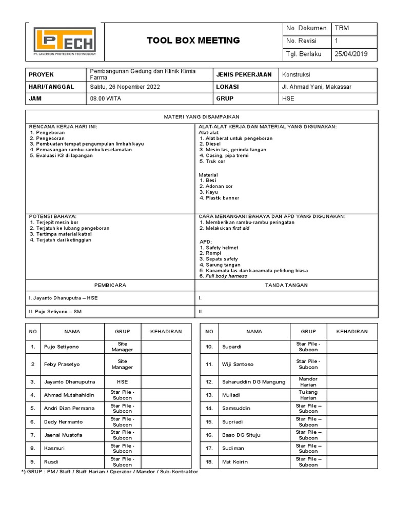 Toolbox Meeting | PDF