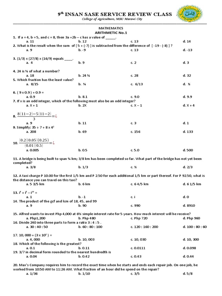 1st Math Exam | PDF | Odds | Number Theory