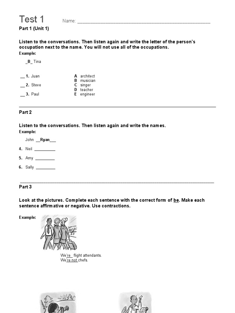 Listening and Grammar Test for Occupations | PDF