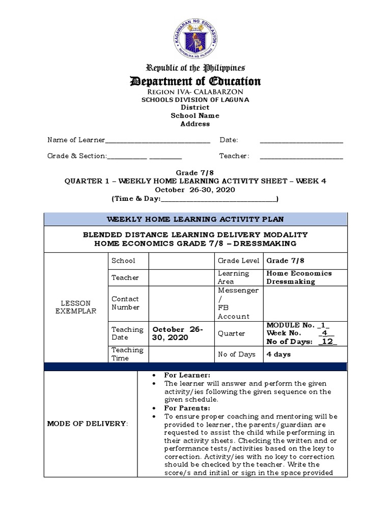 Dressmaking Activity Sheet: Week 4 | PDF | Inch | Teachers