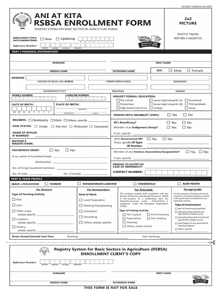 RSBSA Enrollment-Form 032021 | PDF