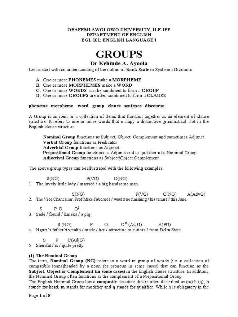 EGL 101 Groups in English | PDF | Verb | Grammatical Tense