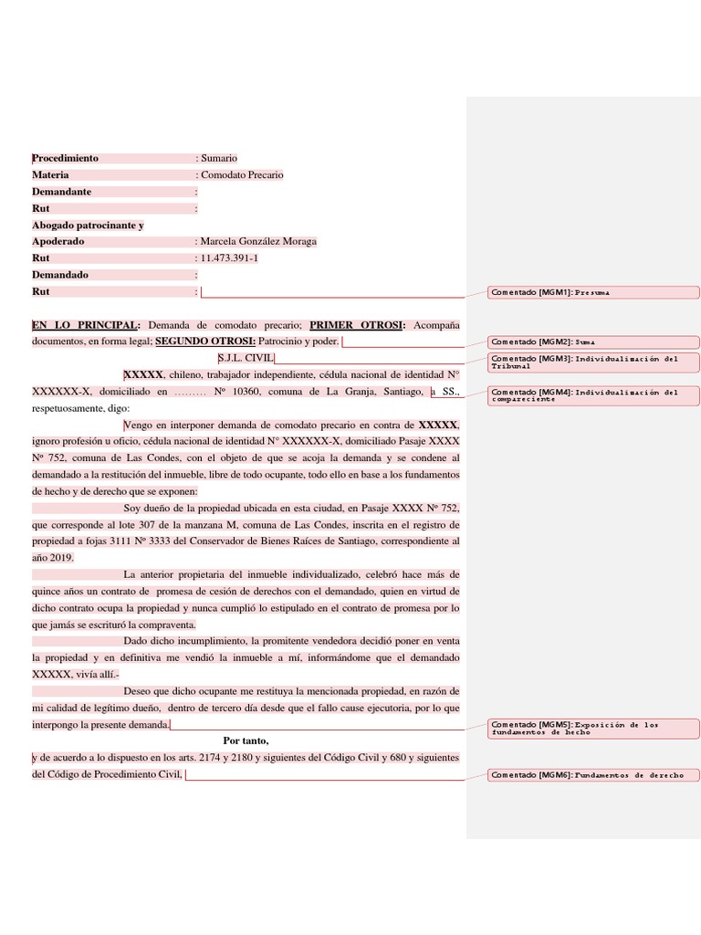 Demanda - Comodato Precario | PDF | Propiedad | Ley común