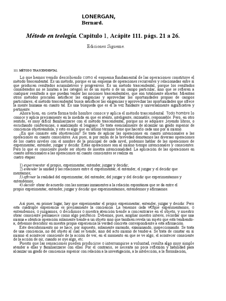 Lonergan, Bernard - Metodo en Teologia. Cap 1 | PDF | Conocimiento ...