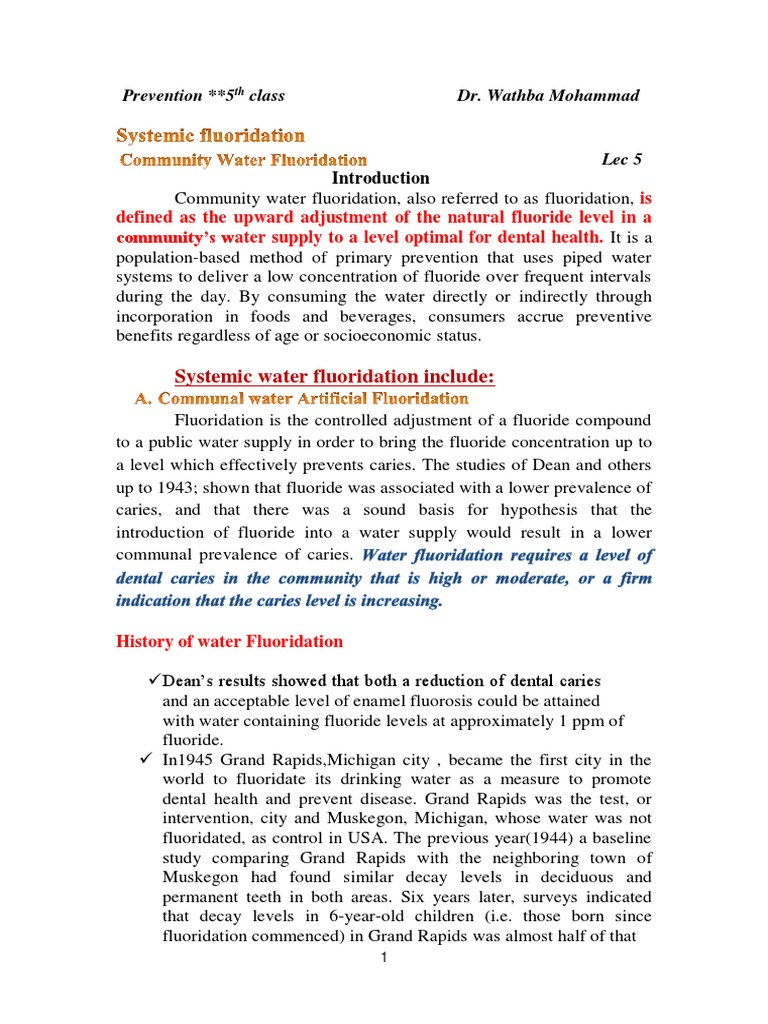 Systemic Water Fluoridation Include | PDF | Fluoride | Medical Specialties