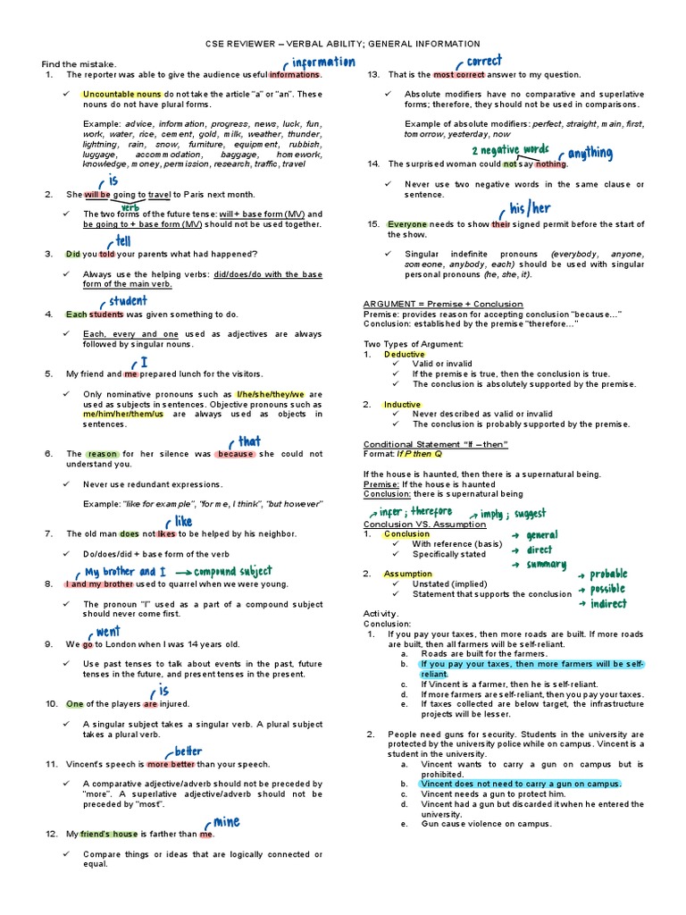 Cse Review Day 1 | Download Free PDF | Argument | Verb