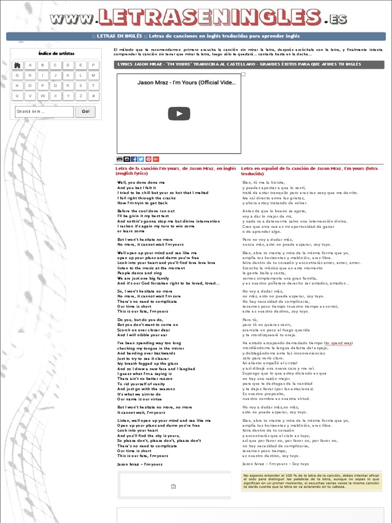 Jason Mraz - I'm Yours. Letra y Traducción | PDF | Música grabada ...