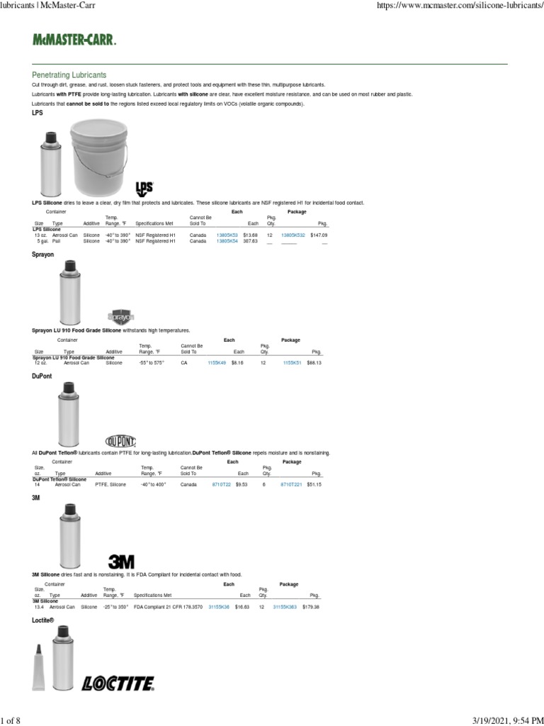 Lubricants - McMaster-Carr | PDF | Silicone | Physical Sciences