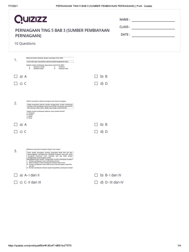 PERNIAGAAN TING 5 BAB 3 (SUMBER PEMBIAYAAN PERNIAGAAN) - Print ...