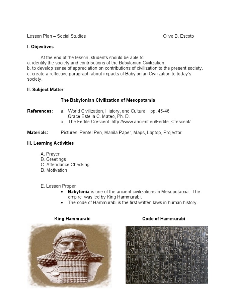 Lesson Plan | PDF | Babylonia | Mesopotamia