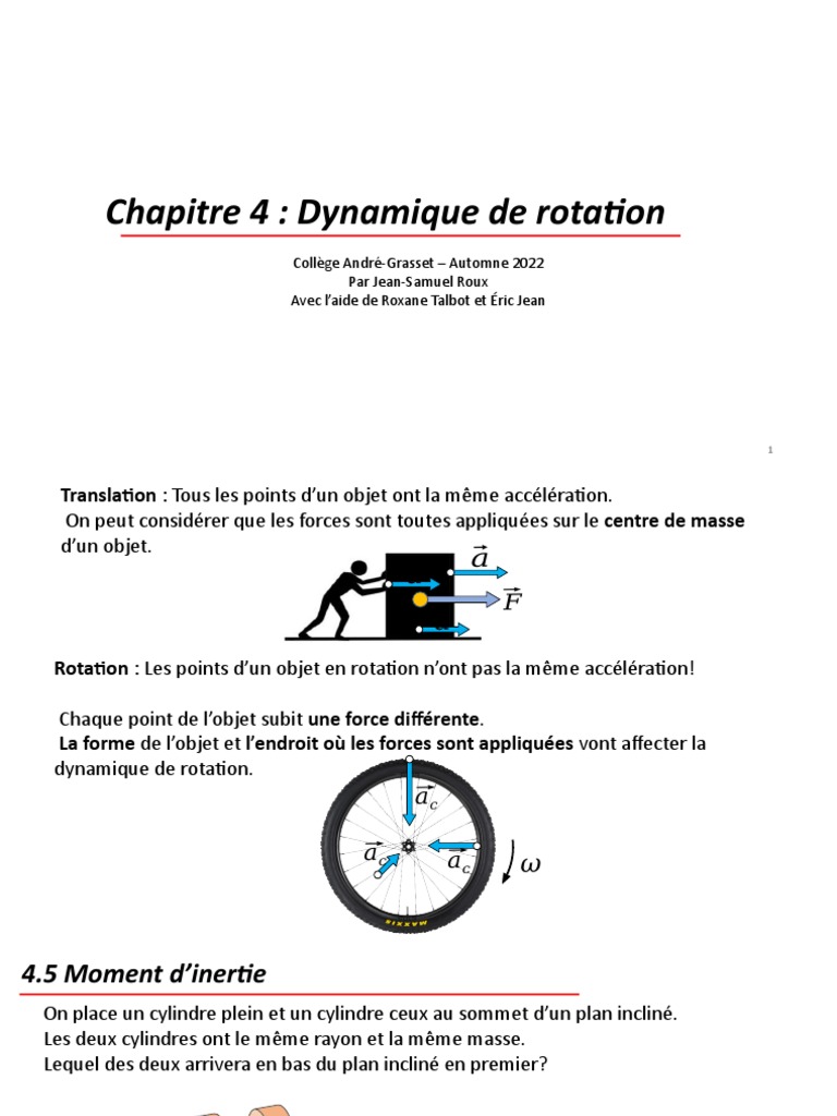 Dynamique de Rotation et Moment d'Inertie | PDF | Moment d'une force ...
