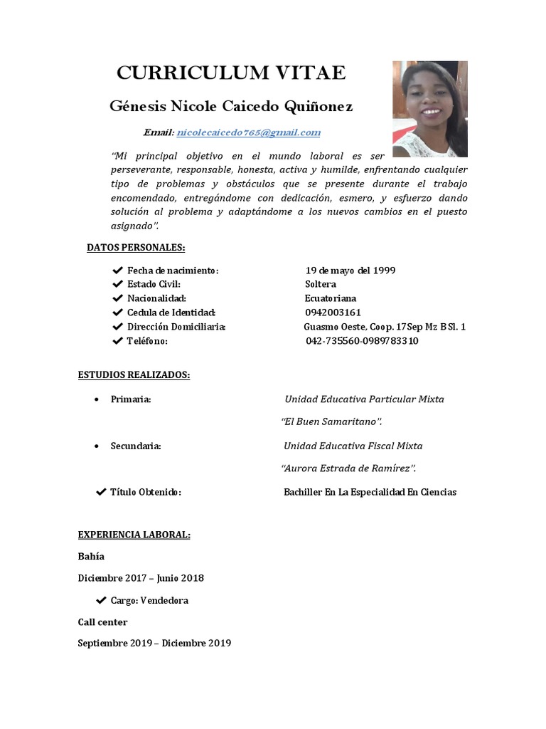 Currículum Vitae Nicole | PDF