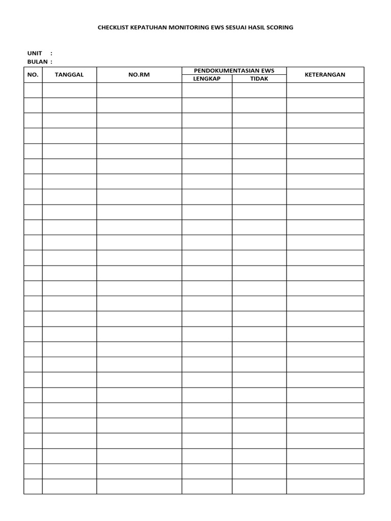 Checklist Kepatuhan Monitoring Ews Sesuai Hasil Scoring | PDF