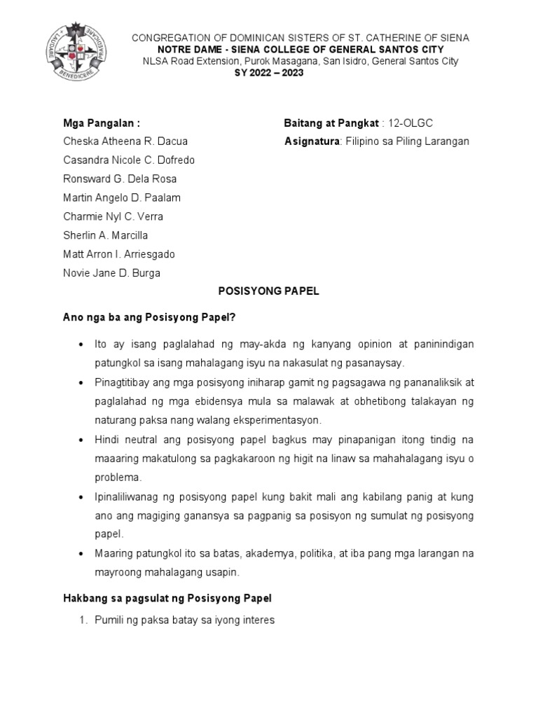 Posisyong Papel Final | PDF