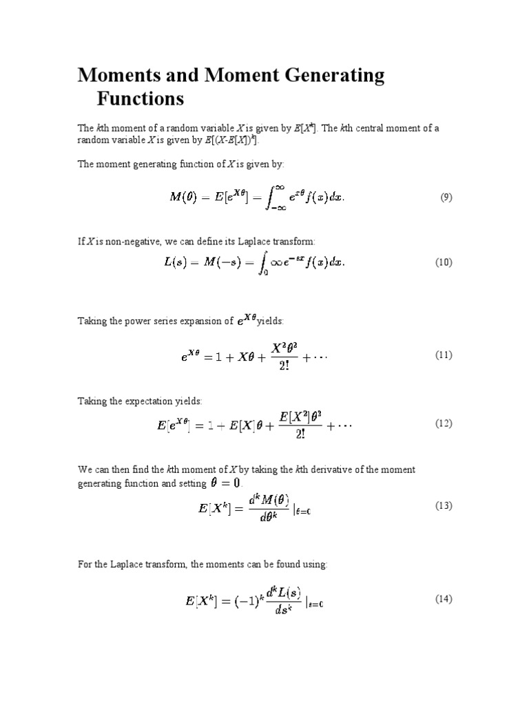 Moments and Moment Generating Functions | PDF | Probability Distribution | Random Variable