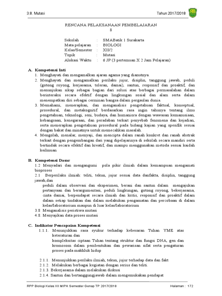 8 RPP Mutasi Cluster | PDF