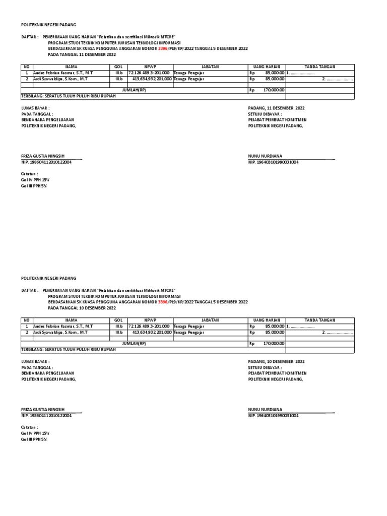 Blangko Amprah Uang Harian | PDF