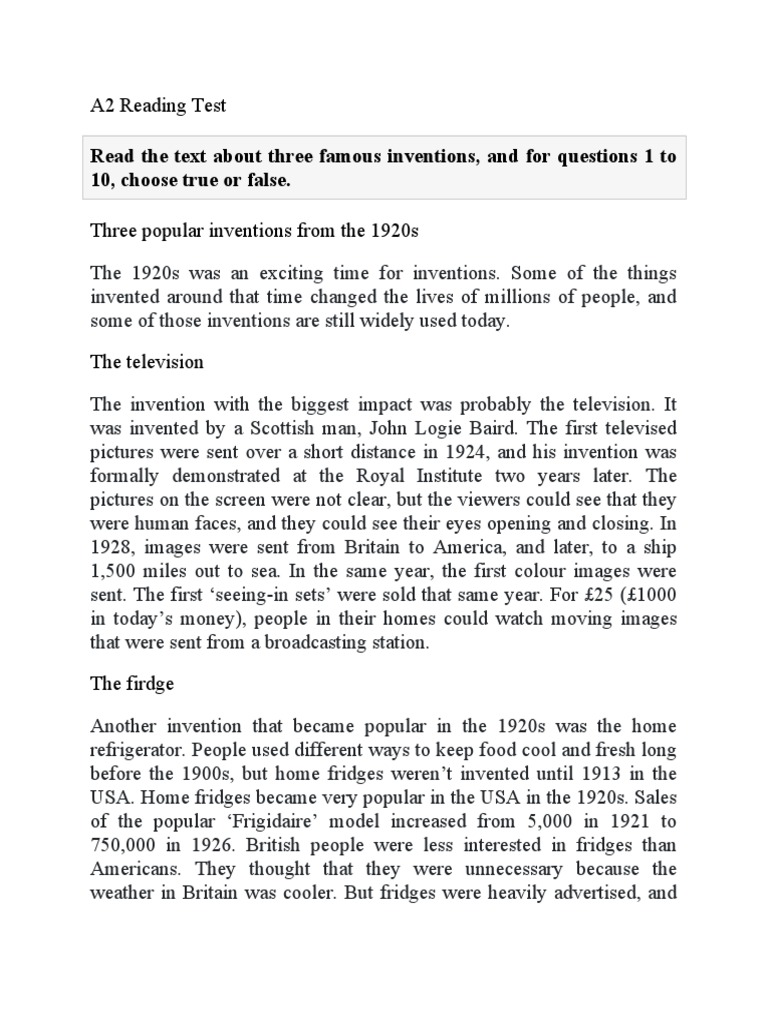 A2 Reading Test | PDF | Polygraph