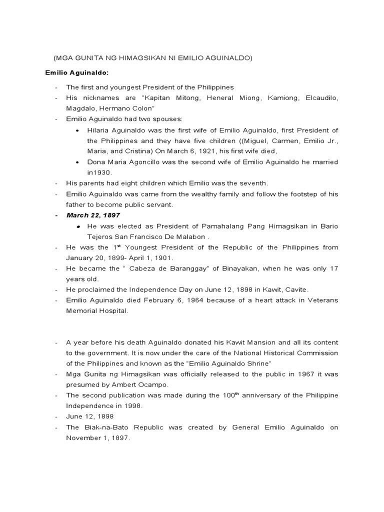 Mga Gunita NG Himagsikan Ni Emilio Aguinaldo | PDF | Philippines | Wars ...