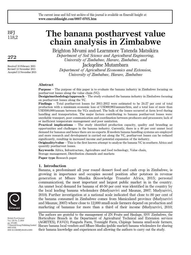 The Banana Postharvest Value Chain Analy | PDF | Banana | Postharvest