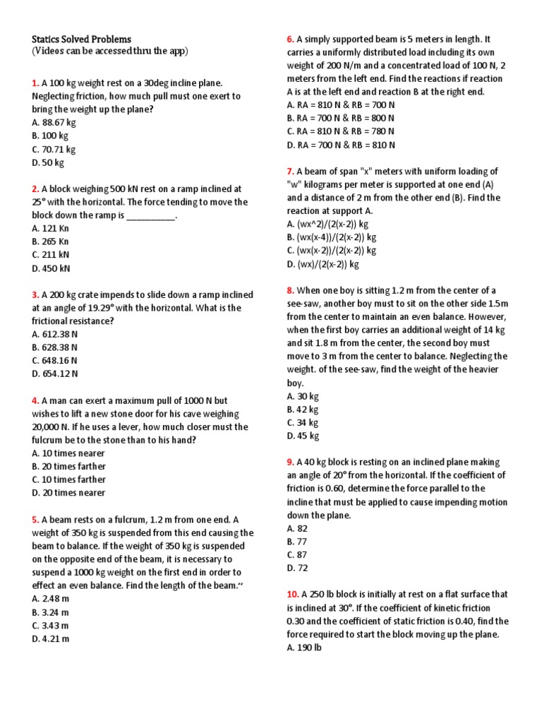 Statics Solved Problems | PDF | Lever | Friction