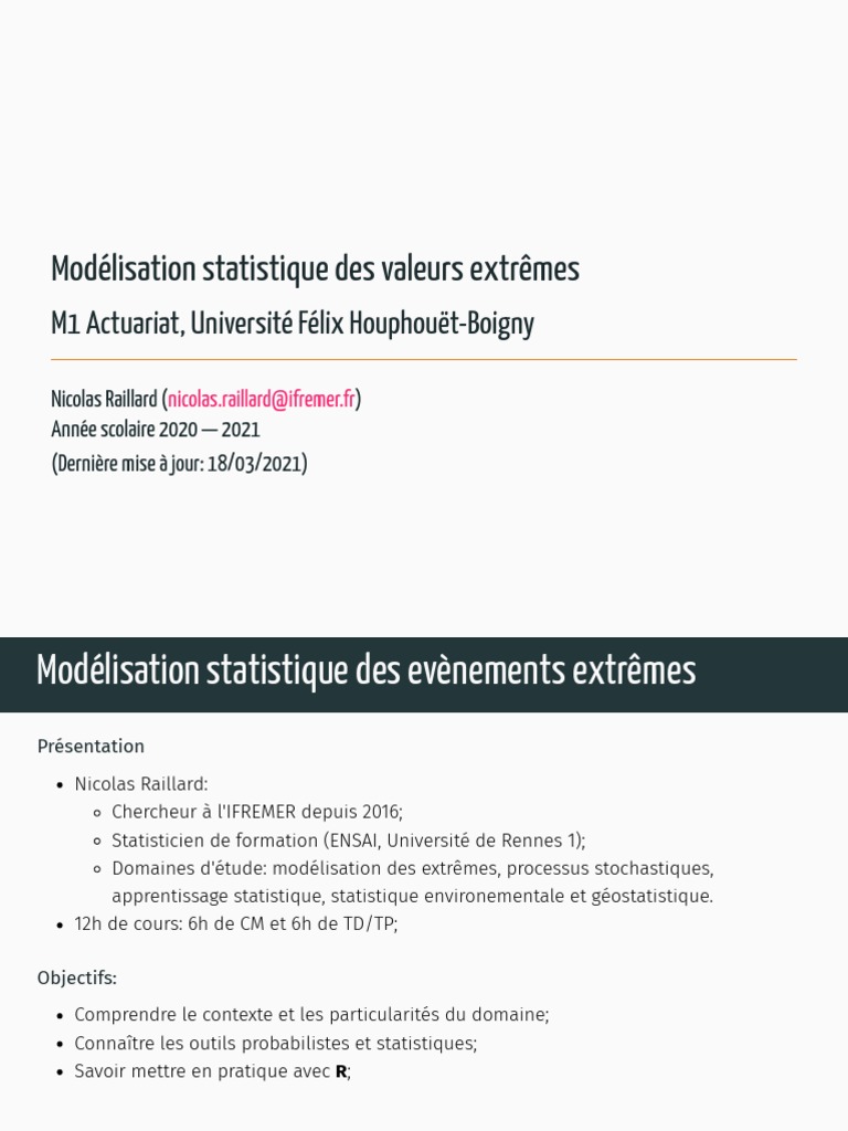 Cours Extremes | PDF | Théorie statistique | Statistiques