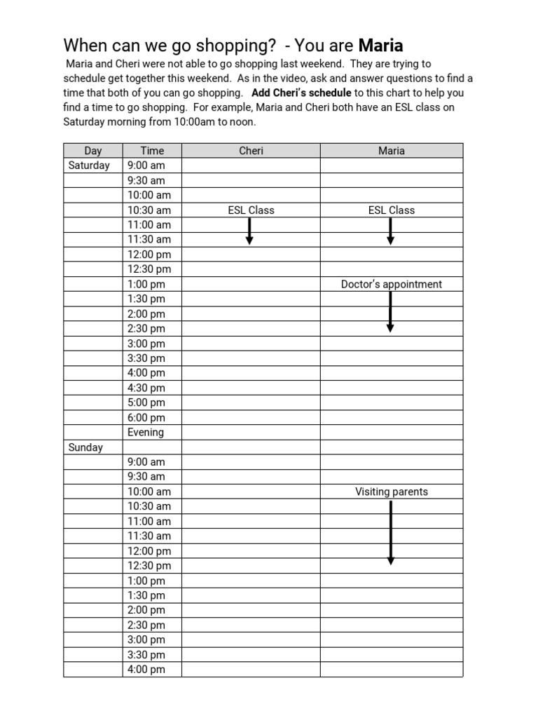 What Is Their Schedule - Worksheet | PDF
