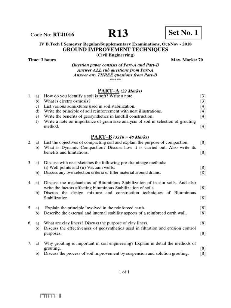 JNTUK B.Tech 4-1 (R13) GROUND IMPROVEMENT TECHNIQUES Oct-Nov2018 QP | PDF | Soil | Concrete
