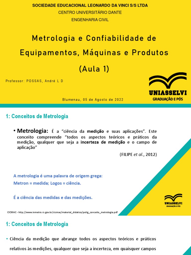 Aula 1 - Metrologia | PDF | Metrologia | Medição