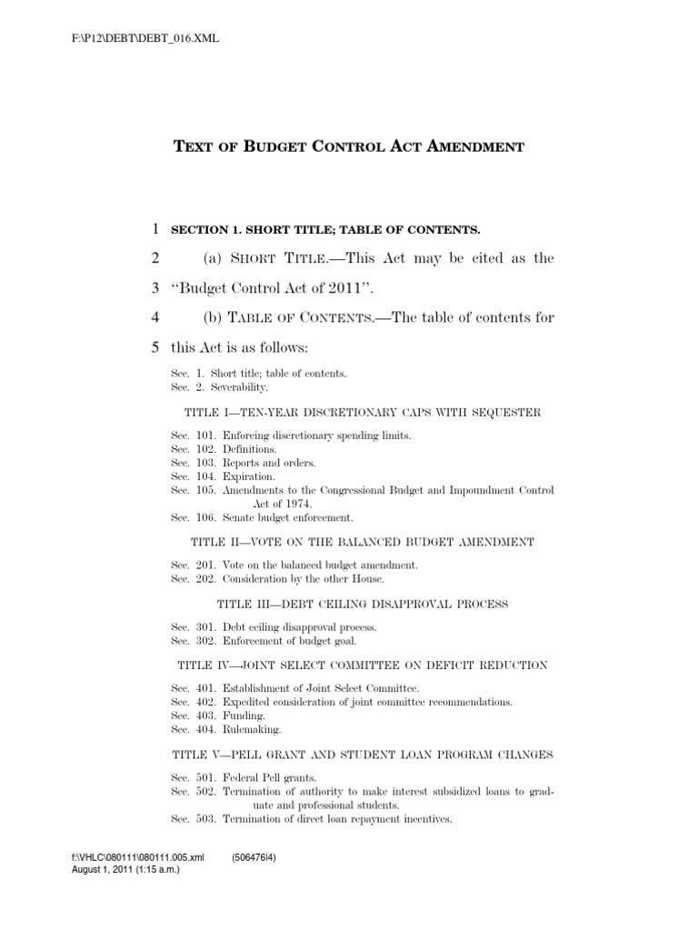 Budget Control Act of 2011 Overview | PDF | Baseline (Budgeting ...
