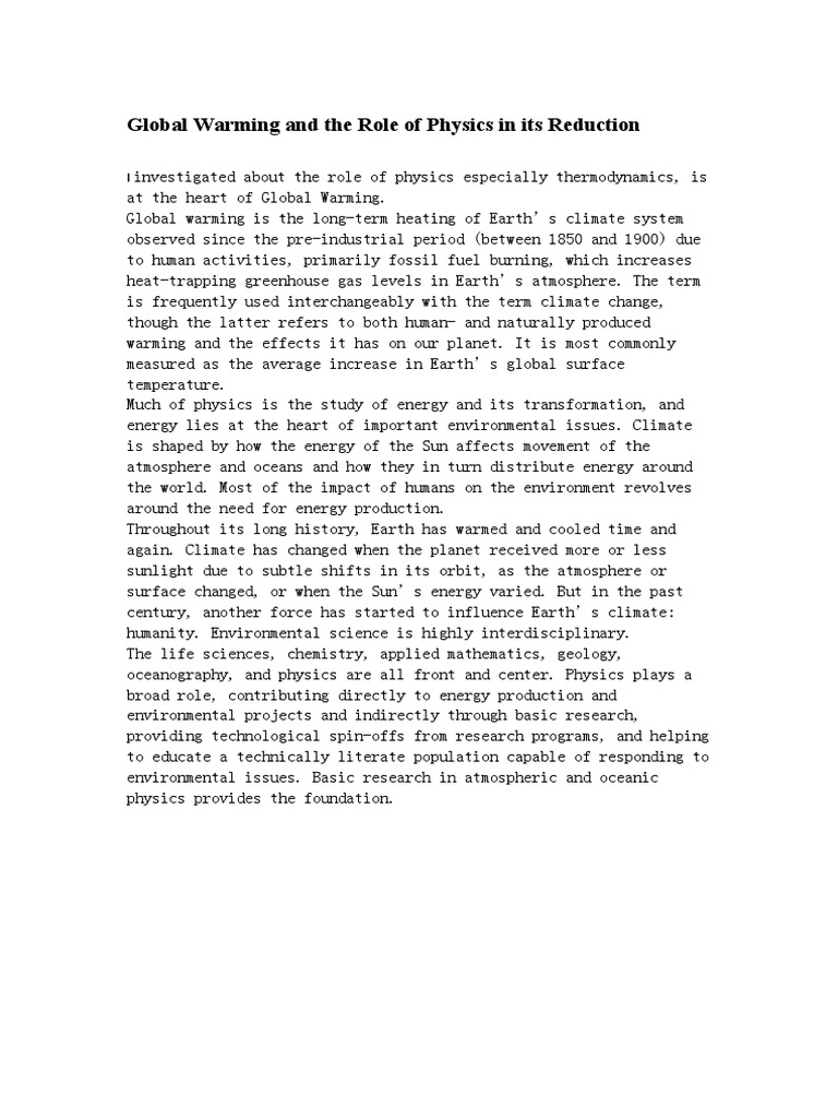 Physics' Impact on Global Warming Solutions | PDF