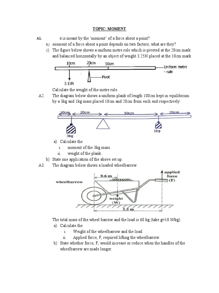 Physics Questions - Moment and Hooke's Law | PDF
