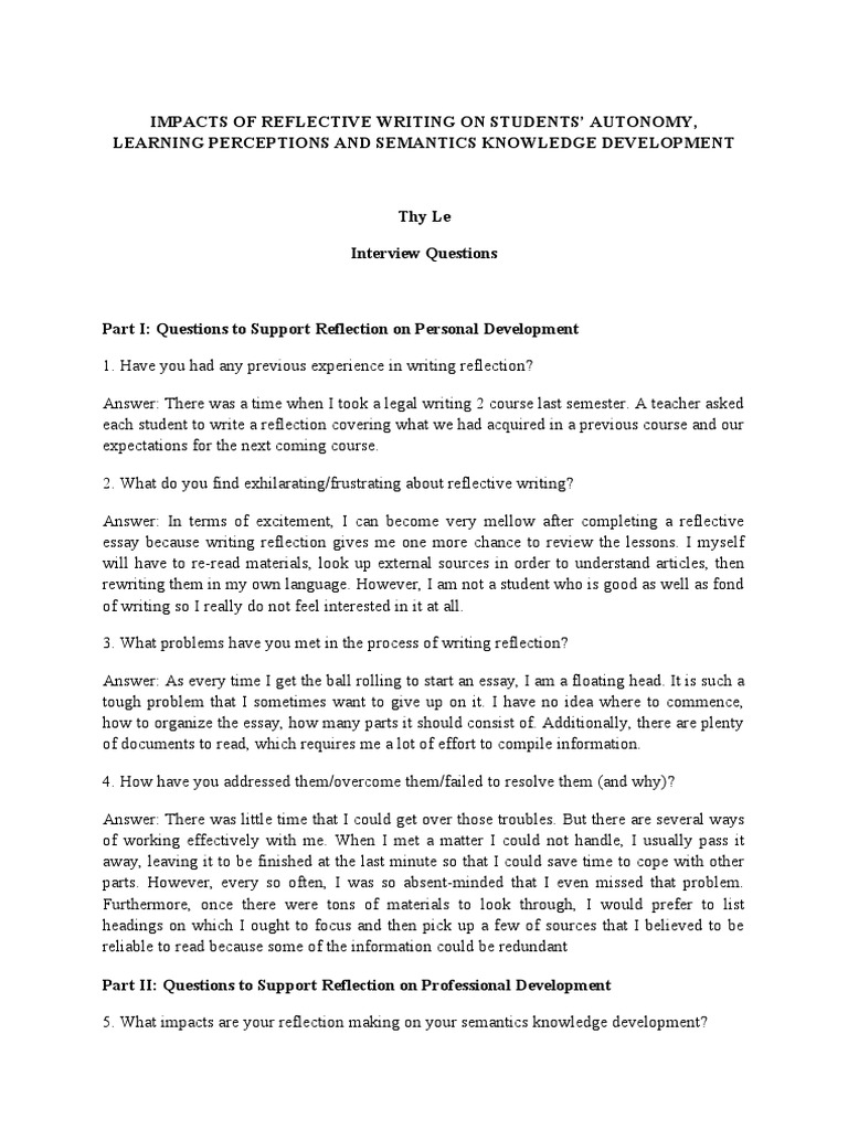 Reflective Writing - Interview Questions | PDF | Learning | Knowledge