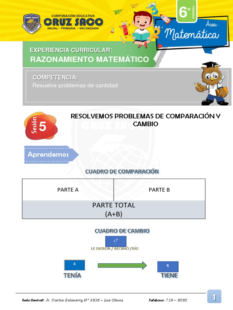 6ºgrado-Razonamiento Matemático-s5-Problemas de Comparación y Cambio | PDF