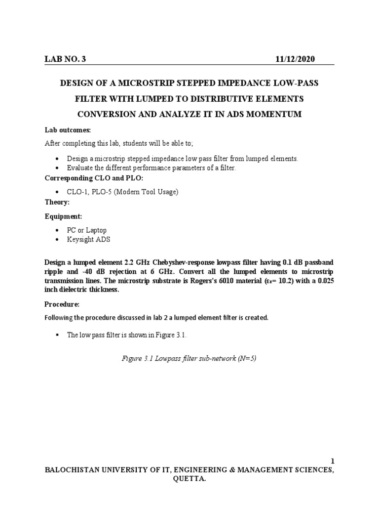 Microwave Lab 03 | PDF | Electronic Filter | Low Pass Filter