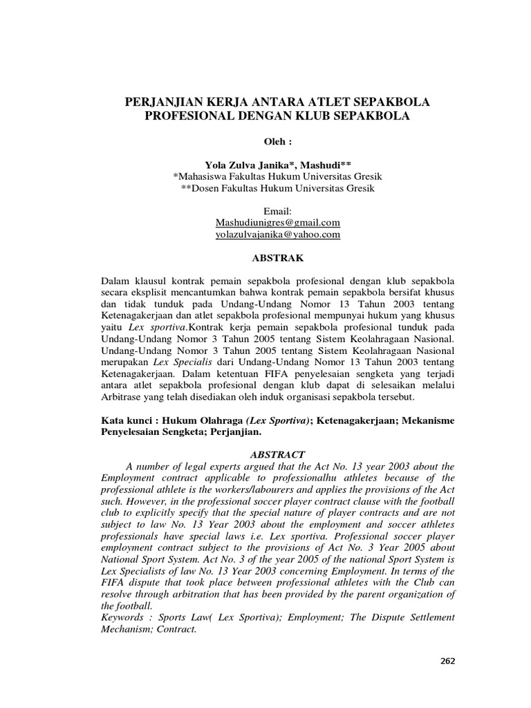 Kontrak Kerja Atlet Sepakbola Profesional | PDF