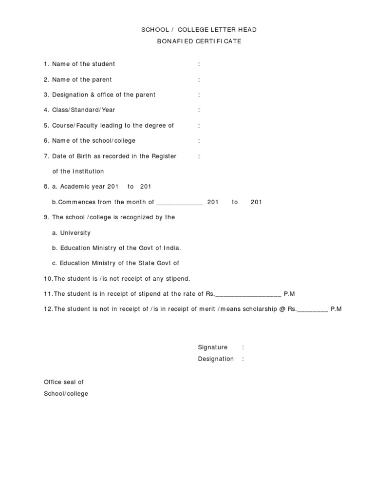 College Bonafide Certificate Pdf