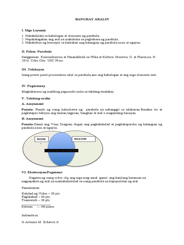 Artemio M. Echavez Jr. Banghay-Aralin | PDF